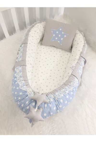 Jaju Baby Babynest Mavi Yıldızlı Gri Özel Tasarım Lüx Baby nest Jaju Baby Babynest Mavi Yıldızlı Gri Özel Tasarım Lüx Baby nest