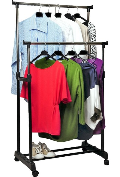 Tekerlekli Elbise Askılığı (Çift Askılıklı)