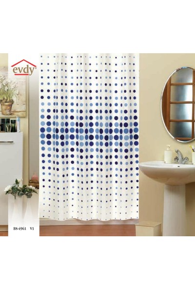 Zethome Evdy Banyo Duş Perdesi 4961 Çift Kanat Mavi 2X110x200