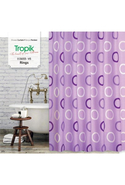 Zethome Tropik Banyo Duş Perdesi 5033 Tek Kanat Lila 1X180x200
