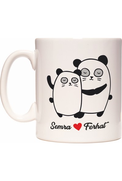 Sevgiliye Panda Tasarım Kişiye İsme Özel İsim Yazılabilir Kupa Bardak