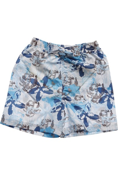 Sportive Çocuk Çiçek Desenli Mavi-Beyaz Yüzme Şort Mayo