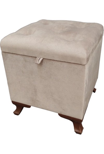 Ertok Tay Tüyü Sandıklı Puf Koltuk Kumaş Düğmeli Bej