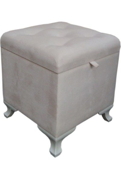 Ertok Tay Tüyü Kumaş Düğmeli Sandıklı Puf Koltuk Krem