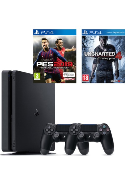 Sony PS4 Slim 500Gb Oyun Konsolu + 2. PS4 Kol + PS4 Pes 19 + PS4 Uncharted 4