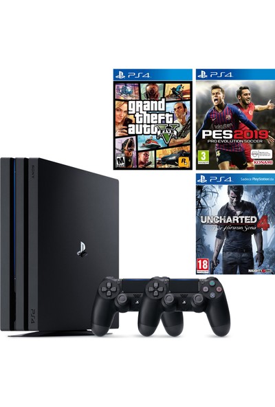 Sony Ps4 Pro 1Tb Oyun Konsolu + 2. Ps4 Kol + Ps4 Pes 19 + Ps4 Gta 5 + Ps4 Uncharted 4