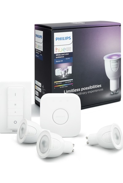 Philips Hue Renkli Akıllı Spot Başlangıç Seti 3'lü Kumandalı GU10 Philips Hue Renkli Akıllı Spot Başlangıç Seti 3'lü Kumandalı GU10