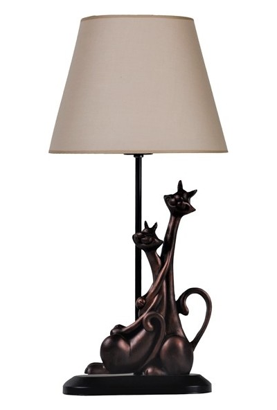 Qdec Modern Dizayn Kedi Abajur Bakır Bej