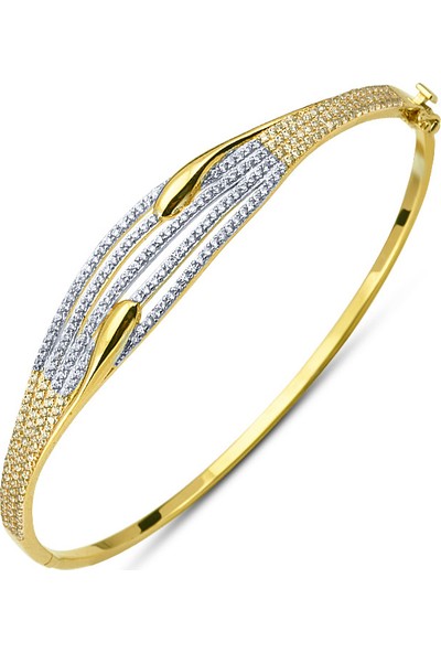 Allego Ablz0009 Bilezik 14 Ayar Altın Zirkon Sırataşlı Kelepçe Bilezik