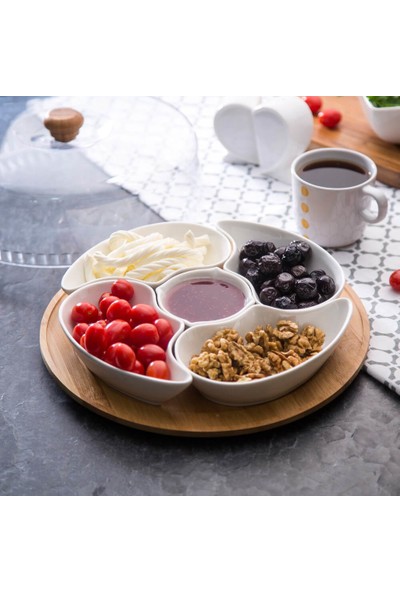 Nehir Porselen Şeffaf Kapaklı 5 Prç Kahvaltılık