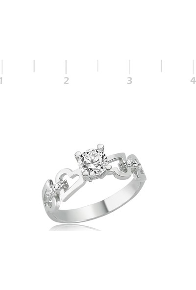 Gumush Gümüş Kalpli Tek Taş Bayan Yüzük