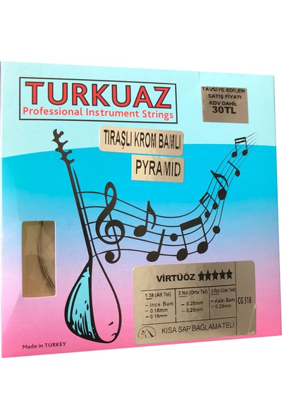 Turkuaz Cg518 .18 Mm Pyramid + Krom Bamlı Takım Tel Kısa Sap Bağlama Teli 018 Turkuaz Cg518 .18 Mm Pyramid + Krom Bamlı Takım Tel Kısa Sap Bağlama Teli 018