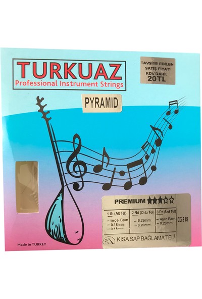 Turkuaz Cg318 0.18 Mm Pyramid + İpek Bamlı Takım Tel Kısa Sap Bağlama Teli 018 Turkuaz Cg318 0.18 Mm Pyramid + İpek Bamlı Takım Tel Kısa Sap Bağlama Teli 018
