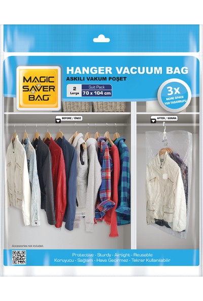 Magic Saver Bag 2'li Askılı Vakumlu Poşet Seti (L) Magic Saver Bag 2'li Askılı Vakumlu Poşet Seti (L)