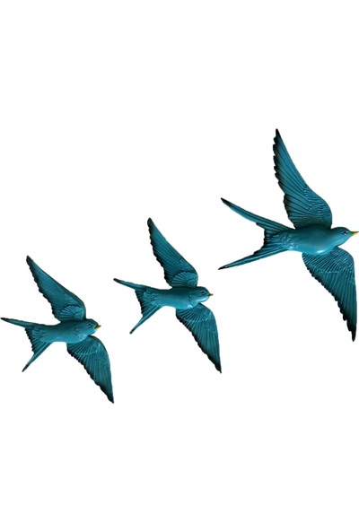 CajuArt Üçlü Kırlangıç Duvar Süsü Üçlü Kuş Duvar Aksesuarı Turkuaz Renk