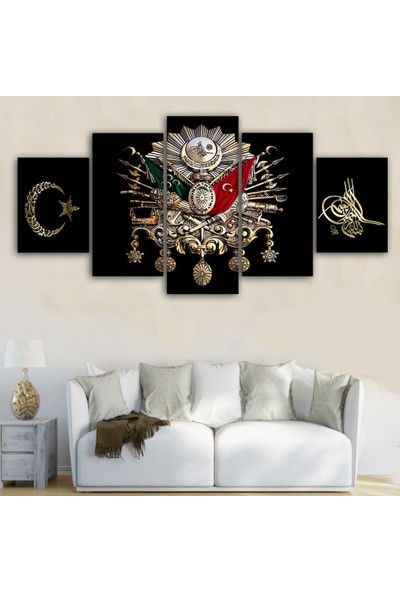 Dekorme Osmanlı Arması Ayyıldız 5 Parçalı Kanvas Tablo