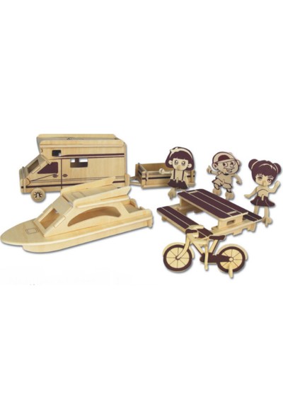 Piramigo 3D Büyük Ahşap Maket Karavan -Tekne - Masa Ve Çocuk Figürleri Piramigo 3D Büyük Ahşap Maket Karavan -Tekne - Masa Ve Çocuk Figürleri