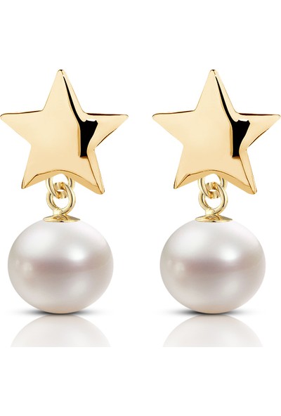 Goldstore 14 Ayar Altın Yıldız İnci Küpe Ge41862