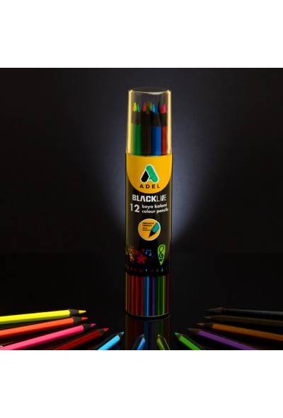 Adel Blackline Metal Tüp Boya Kalemi 12 Renk Tam Boy