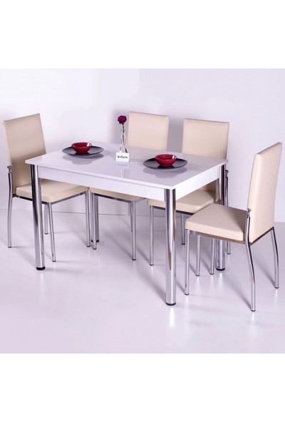 İndirimzade Mutfak Masa Takımı Yemek Masası Masa Sandalye - Krem