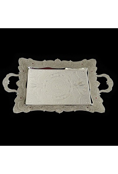 Alara Gümüş Tepsi, Ayaklı Kırmızı Taşlı Telkari Küçük Boy. 1111.1GSTK