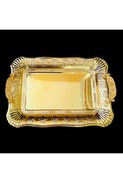 Alara Gümüş Tepsi, Altınlı Kaplamalı Kararmaz Orta Boy. S2231.2T