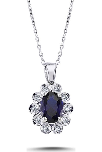 Lova Pırlantalı Oval Safir Anturaj Kolye 2070016