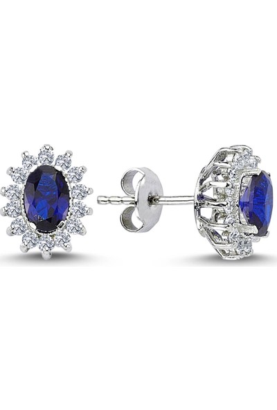 Lova Pırlantalı Oval Safir Anturaj Küpe 3030022