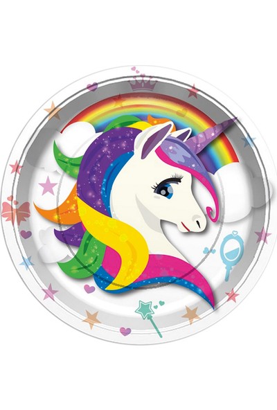 Parti Bulutu Partibulutu Unicorn Karton Tabak Renkli 23 Cm 8'Li Parti Bulutu Partibulutu Unicorn Karton Tabak Renkli 23 Cm 8'Li