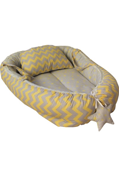 Baskaya Babynest Bebek Uyku Yatağı Ve Yastağı Zikzaklı Sarı