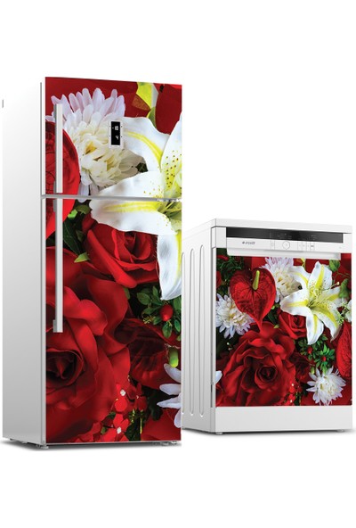 Tilki Dünyası Güller ve Çiçekler Buzdolabı ve Bulaşık Makinesi Kapak Stickeri