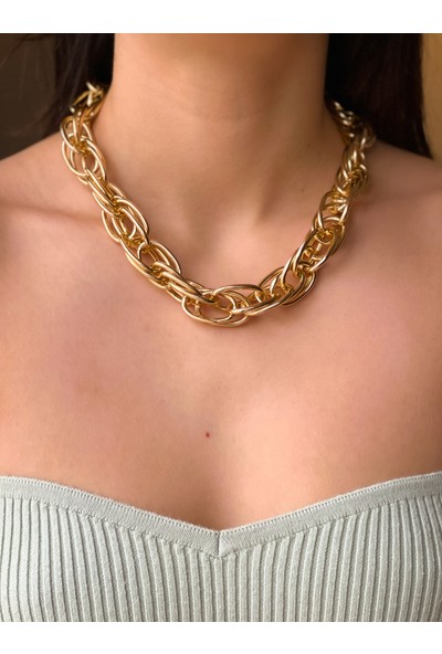 Ess Jewelry Double Kalın Zincir Çelik Gold Kadın Kolye Ess Jewelry Double Kalın Zincir Çelik Gold Kadın Kolye