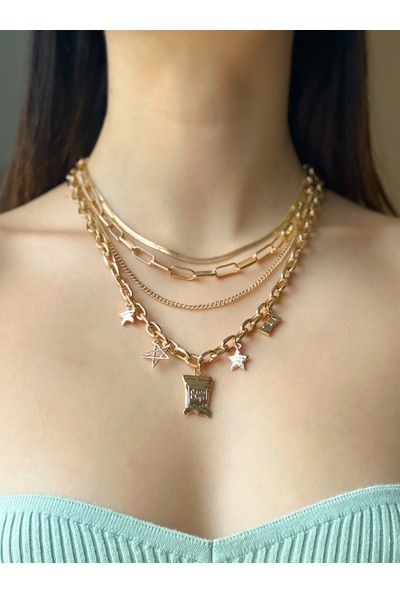Ess Jewelry Çelik Çoklu Gold Kadın Charm Kolye Ess Jewelry Çelik Çoklu Gold Kadın Charm Kolye