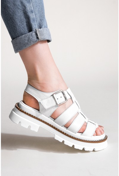 Marjin Kadın Hakiki Deri Kalın Taban Günlük Sandalet Guesa