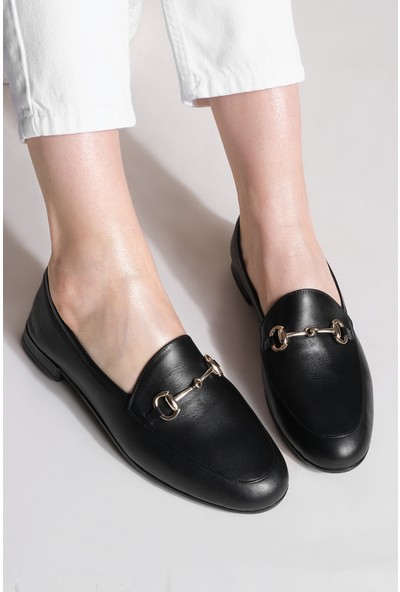 Marjin Kadın Hakiki Deri Zincirli Loafer Günlük Ayakkabı Tanle