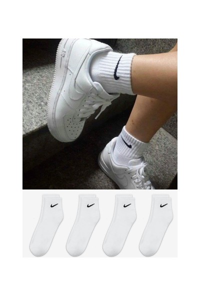 4'lü Unisex Beyaz Spor Tenis Çorap