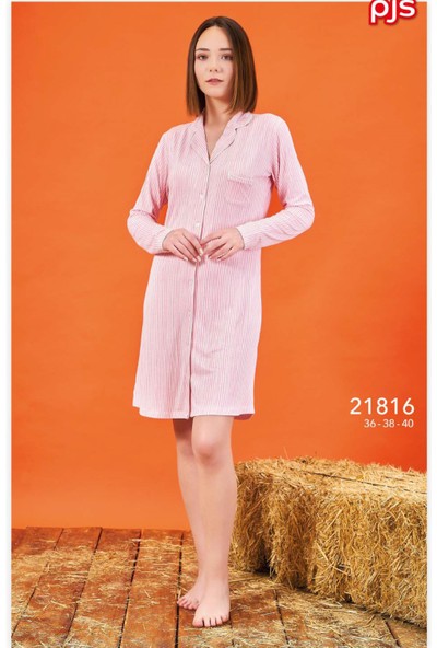 Pjs Önden Düğmeli Bayan Gecelik