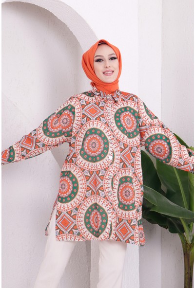 İmaj Butik Dijital Baskı Detaylı Salaş Tesettür Gömlek/yeşil İmaj Butik Dijital Baskı Detaylı Salaş Tesettür Gömlek/yeşil