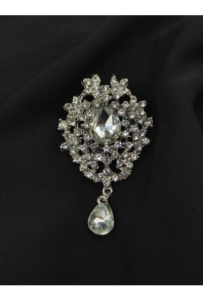 Türkay Aksesuar Gümüş Renk Kristal Taşlı Broş