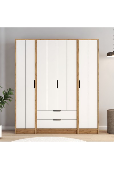 Cool Home Puzzle Raflı Dört Kapılı Çekmeceli Elbise Dolabı - Gardırop Sepet - Aytaşı Cool Home Puzzle Raflı Dört Kapılı Çekmeceli Elbise Dolabı - Gardırop Sepet - Aytaşı