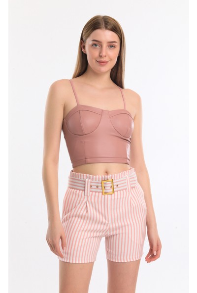 Sense Kemerli Çizgili Kadın Şort