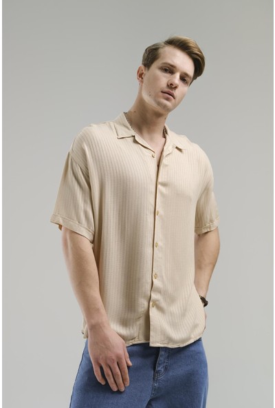 Oksit Silvio Viskon Kısa Kol Erkek Oversize Gömlek