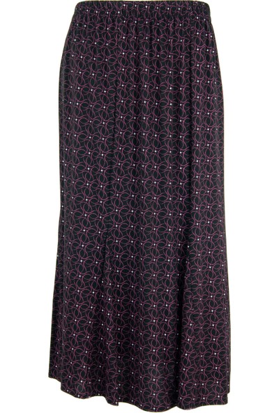 Oppland Kadın Sarmaşık Çiçeği Desenli Beli Lastikli Rahat Kesim Likralı Viskon Penye Kumaş Anne Etek