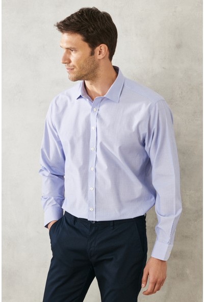 Ac&Co / Altınyıldız Classics Erkek Beyaz-Lacivert Comfort Fit Rahat Kesim Çizgili Klasik Uzun Kollu Gömlek Ac&Co / Altınyıldız Classics Erkek Beyaz-Lacivert Comfort Fit Rahat Kesim Çizgili Klasik Uzun Kollu Gömlek