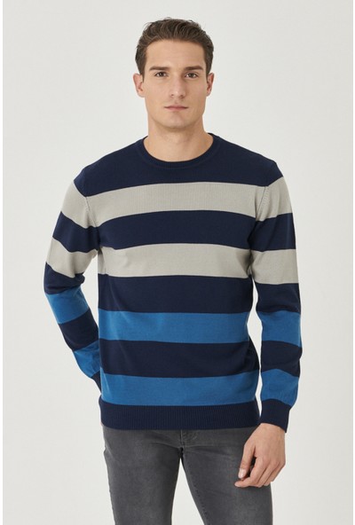 Ac&Co / Altınyıldız Classics Erkek Lacivert-Gri Standart Fit Bisiklet Yaka Desenli Triko Kazak Ac&Co / Altınyıldız Classics Erkek Lacivert-Gri Standart Fit Bisiklet Yaka Desenli Triko Kazak