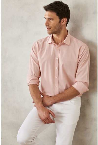 Ac&Co / Altınyıldız Classics Erkek Beyaz Turuncu Comfort Fit Rahat Kesim Çizgili Klasik Uzun Kollu Gömlek Ac&Co / Altınyıldız Classics Erkek Beyaz Turuncu Comfort Fit Rahat Kesim Çizgili Klasik Uzun Kollu Gömlek