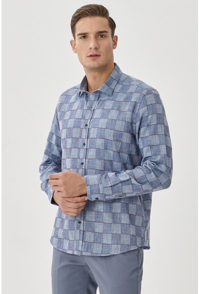 Altınyıldız Classics Erkek Beyaz-Lacivert Slim Fit Kareli Gömlek Altınyıldız Classics Erkek Beyaz-Lacivert Slim Fit Kareli Gömlek