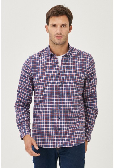 Ac&Co / Altınyıldız Classics Erkek Lacivert Slim Fit Dar Kesim Düğmeli Yaka Flanel Oduncu Gömlek Ac&Co / Altınyıldız Classics Erkek Lacivert Slim Fit Dar Kesim Düğmeli Yaka Flanel Oduncu Gömlek