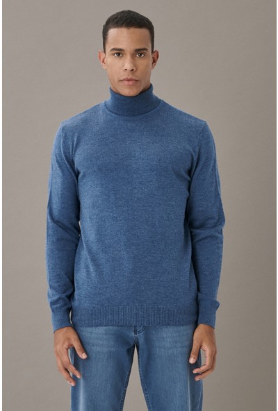 Altınyıldız Classıcs Erkek İndigo Standart Fit Tam Balıkçı Yaka Triko Kazak