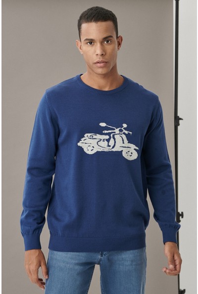 Ac&Co / Altınyıldız Classics Erkek Indıgo-A.Gri Standart Fit Bisiklet Yaka Desenli %100 Pamuk Triko Kazak Ac&Co / Altınyıldız Classics Erkek Indıgo-A.Gri Standart Fit Bisiklet Yaka Desenli %100 Pamuk Triko Kazak
